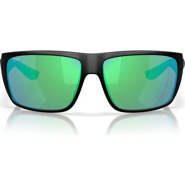 COSTA DEL MAR 64mm Rectangular Sunglasses - Matte Black/green Mirror 580g