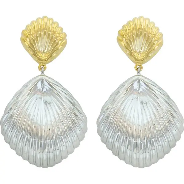 PANACEA Shell & Freshwater Pearl Drop Earrings - Two Tone