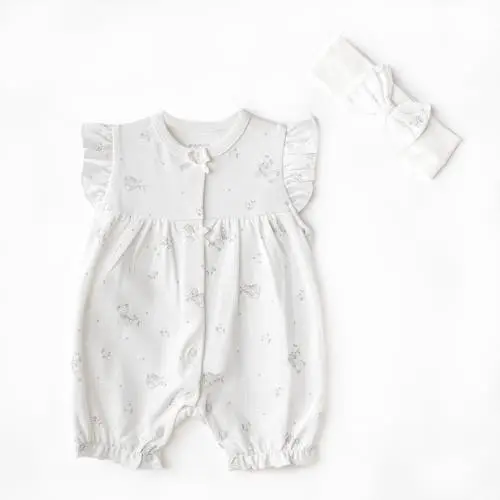 ANDY WAWA Cuddly Romper Ruffle Band Set - Ecru