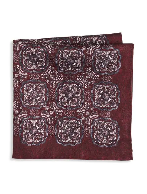 OAK HILL PREMIUM BY DXL Big & Tall Medallion Silk Pocket Square - Burgundy