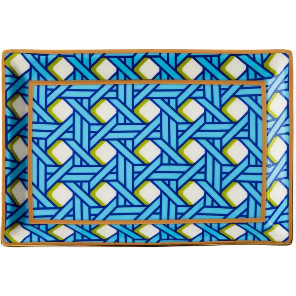 Jonathan Adler Basketweave Rectangle Tray - Blue / Green / Gold