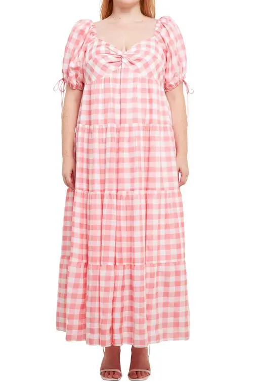 English Factory Knotted Gingham Maxi Dress