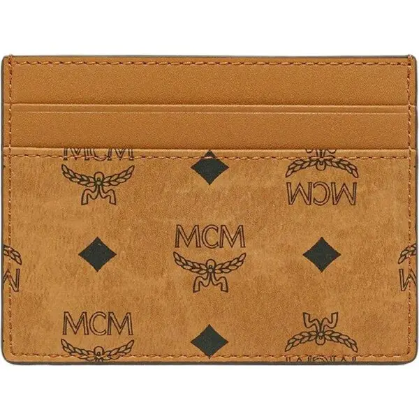Mcm Aren Card Case In Visetos - Cognac