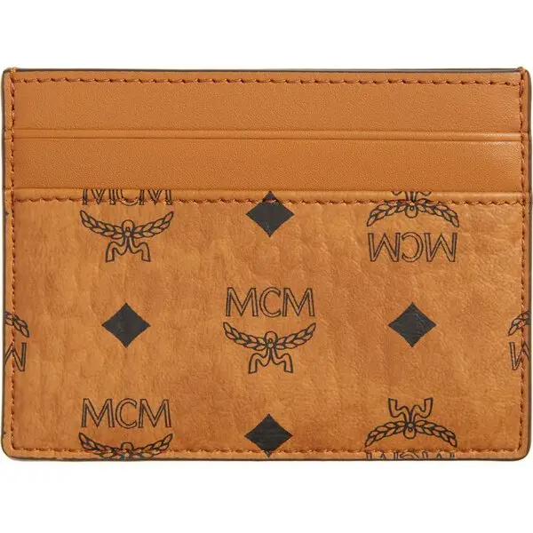 Mcm Aren Card Case In Visetos - Cognac