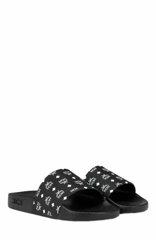 Mcm Monogram Print Rubber Slides