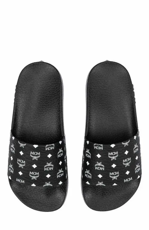 Mcm Monogram Print Rubber Slides