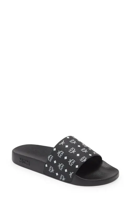 Mcm Monogram Print Rubber Slides