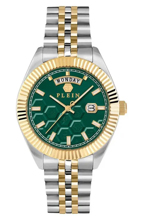 Philipp Plein Date Superlative Two-tone Bracelet Watch - Green/ Gold