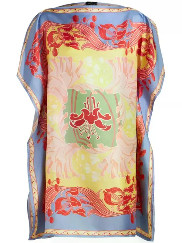 Etro Floral-print Silk Tunic Top - Blue