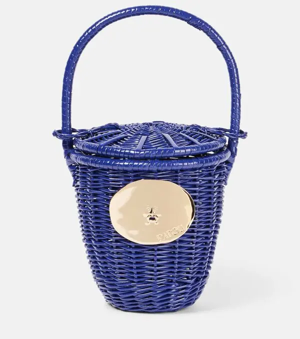 Patou Embellished Wicker Bucket Bag - Blue