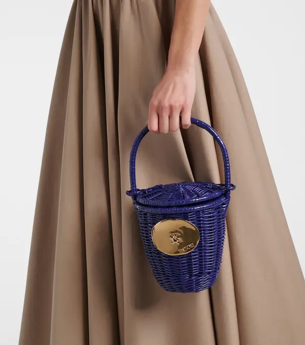 PATOU Embellished Wicker Bucket Bag - Blue