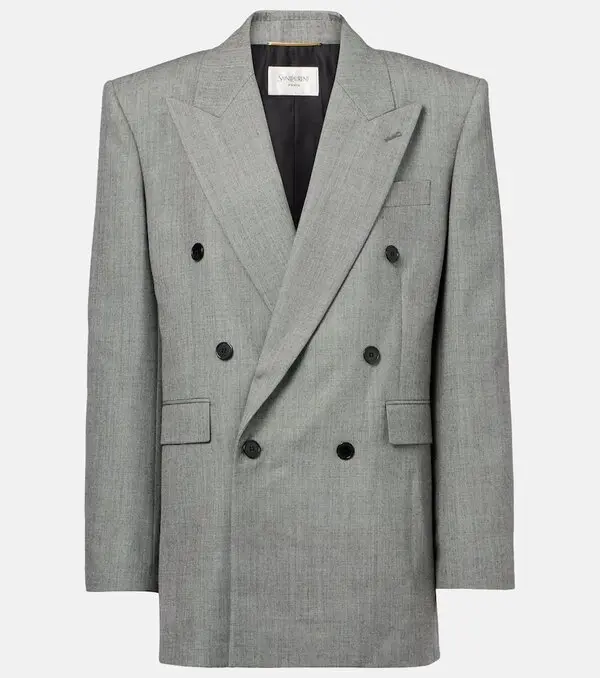 Saint Laurent Double-breasted Wool Twill Blazer - Grey