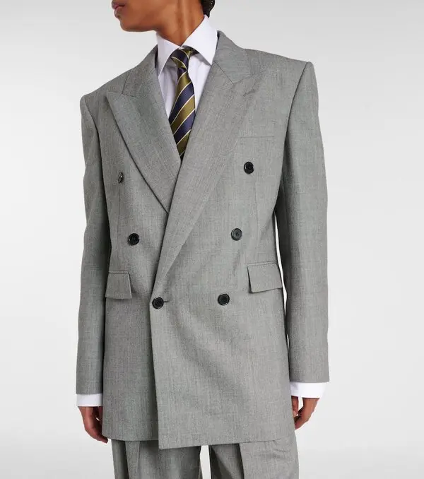 Saint Laurent Double-breasted Wool Twill Blazer - Grey