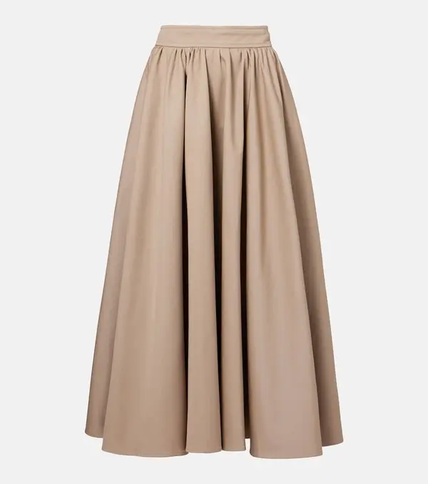 PATOU Gathered Cotton Gabardine Midi Skirt - Beige