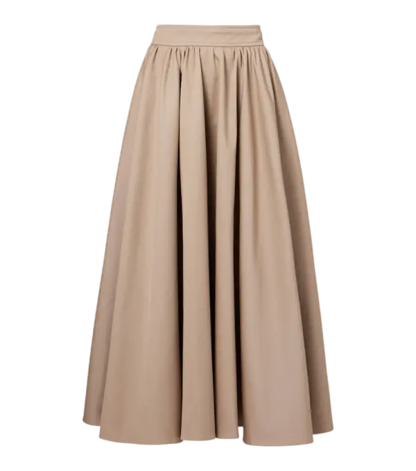 PATOU Gathered Cotton Gabardine Midi Skirt - Beige