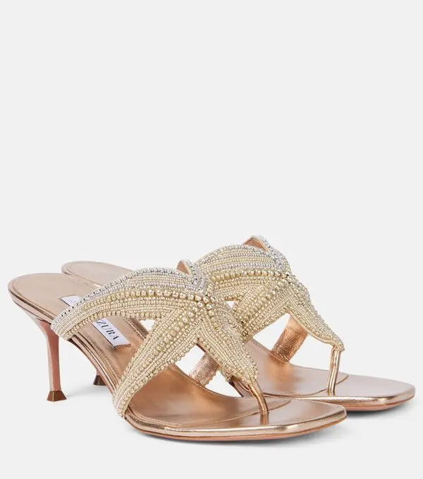 AQUAZZURA Reef Star 65 Leather Sandals - Gold