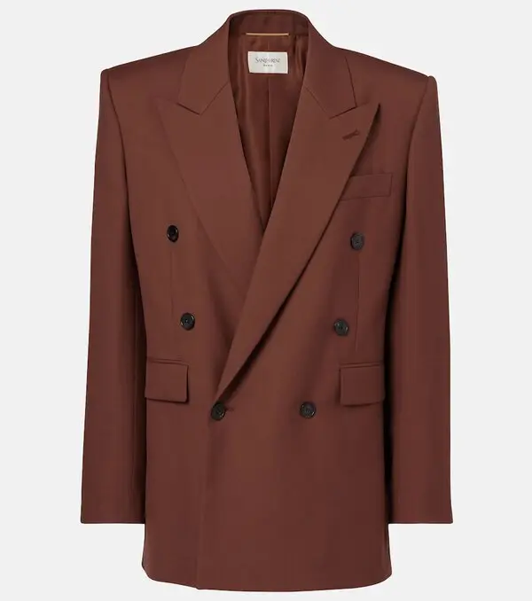 Saint Laurent Double-breasted Wool Gabardine Blazer - Brown