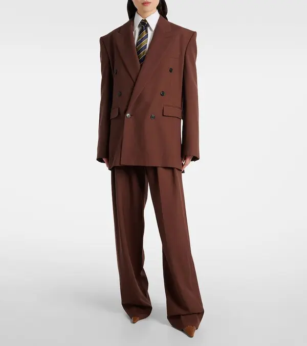 Saint Laurent Double-breasted Wool Gabardine Blazer - Brown