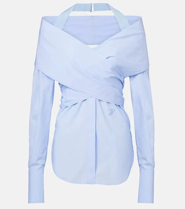 PATOU Draped Cotton Poplin Blouse - Blue