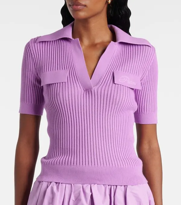 PATOU Ribbed-knit Cotton Polo Shirt - Purple