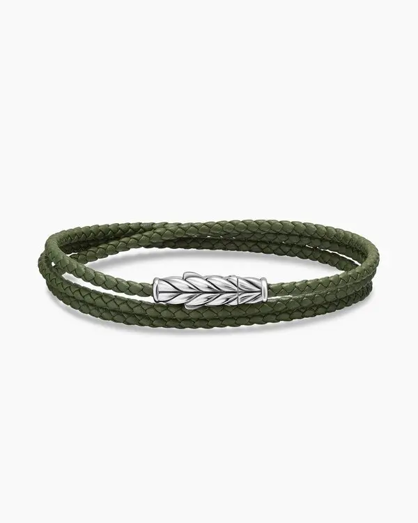 David Yurman Chevron Triple Wrap Bracelet - Green Leather