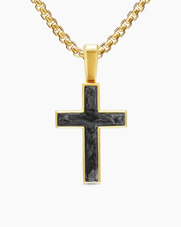 David Yurman 18k Yellow Gold Cross Amulet With - Forged Carbon