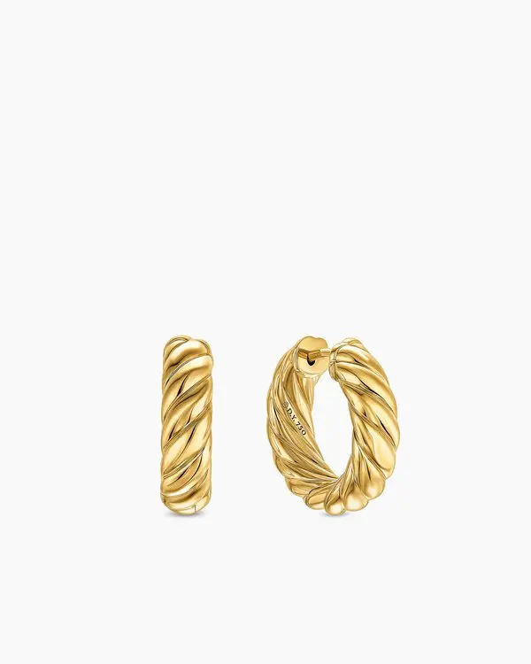 David Yurman Sculpted Cable Hoop Earrings - All 18k Yellow Gold