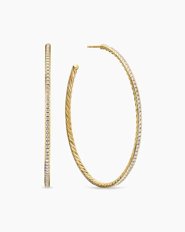 David Yurman 18k Yellow Gold Pavé Hoop Earrings - Diamond
