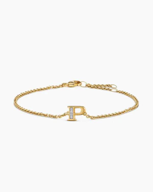 David Yurman Petite Pavé Initial Chain Bracelet - All 18k Yellow Gold