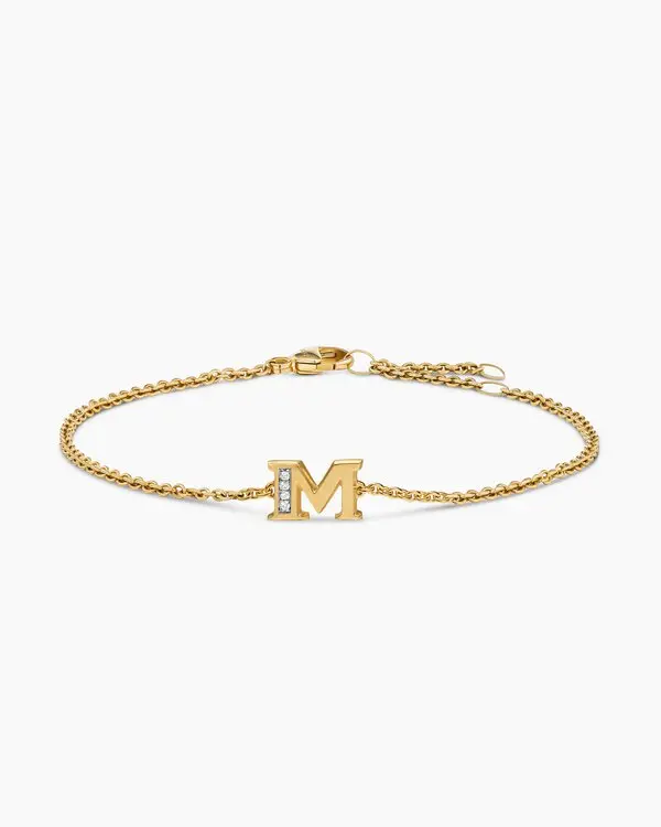 David Yurman Petite Pavé Initial Chain Bracelet With Diamond - All 18k Yellow Gold