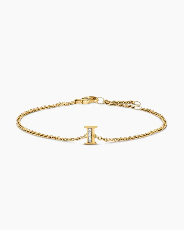 David Yurman Petite Pavé Initial Chain Bracelet In 18k Yellow Gold With Diamond - All 18k Yellow Gold