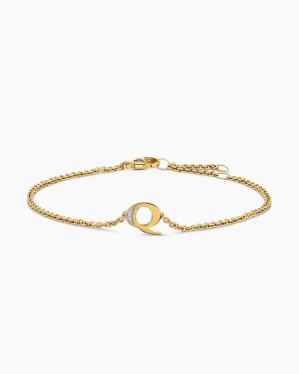 David Yurman Petite Pavé Initial Chain Bracelet In 18k Yellow Gold With Diamond O - All 18k Yellow Gold