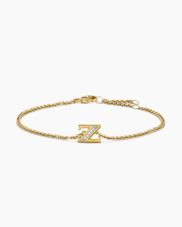 David Yurman Petite Pavé Initial Chain Bracelet - All 18k Yellow Gold