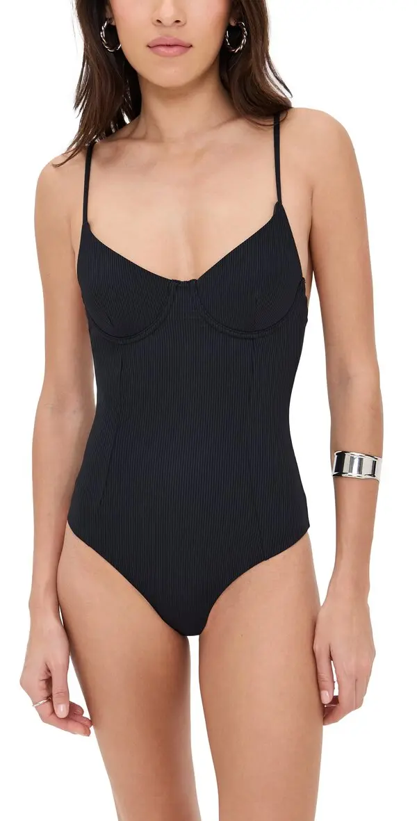 Onia Chelsea Striped Seersucker Swimsuit Black Editorialist