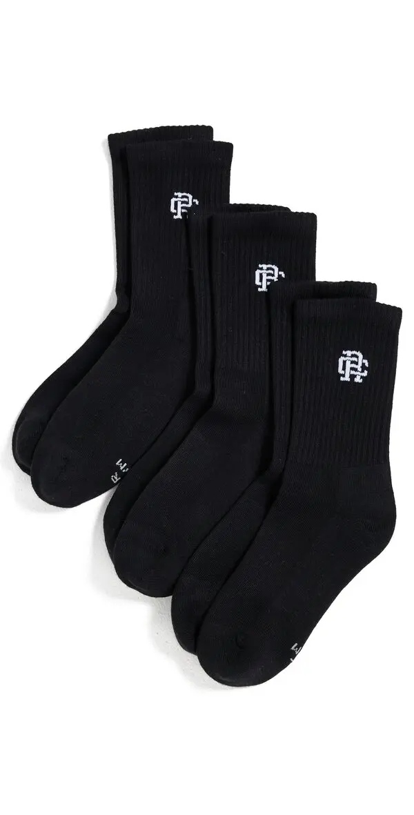 Reigning Champ Classic Mid Crew Socks Pack Of 3 - Black