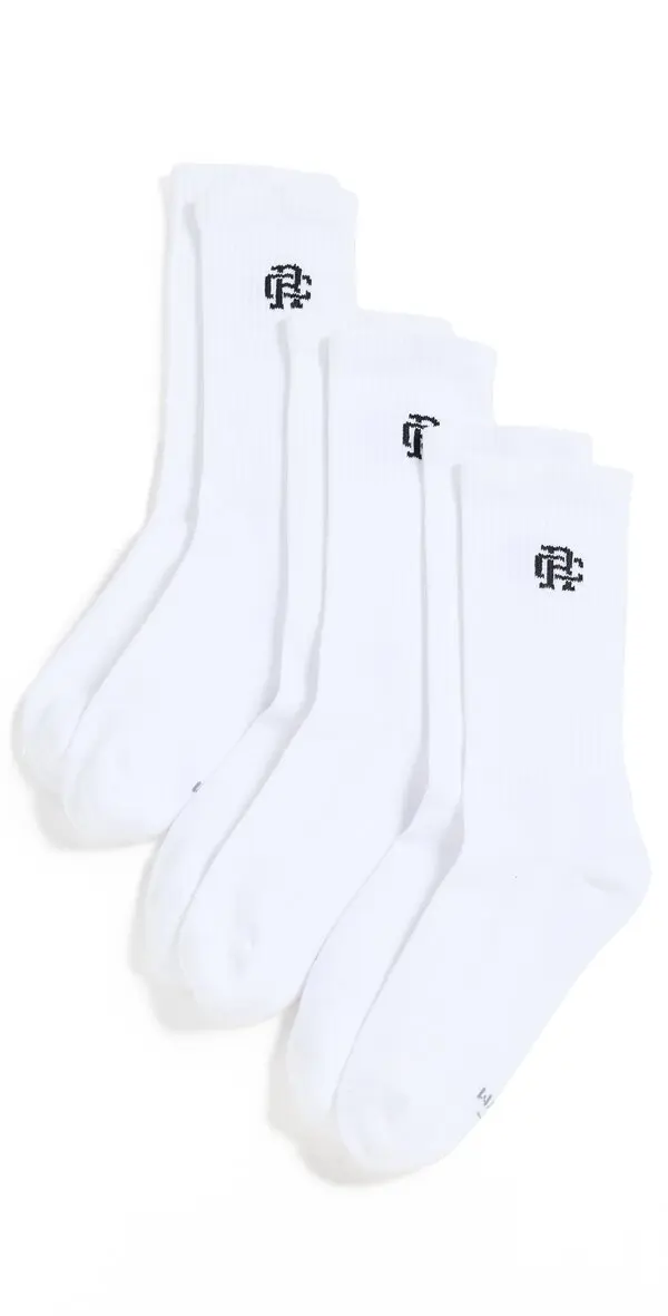 Reigning Champ Classic Crew Socks 3 Pack - White