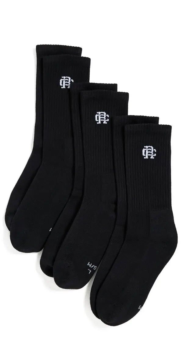 Reigning Champ 3-pack Classic Crew Socks - Black