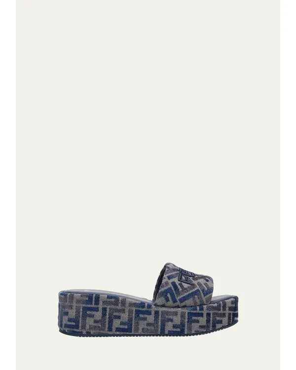 Fendi Sunshine Ff Chenille Jacquard Platform Sandals - Blue