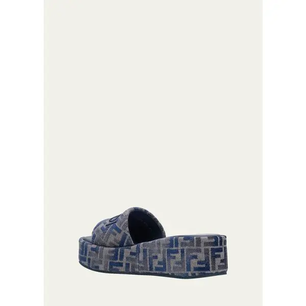 Fendi Sunshine Ff Chenille Jacquard Platform Sandals - Blue