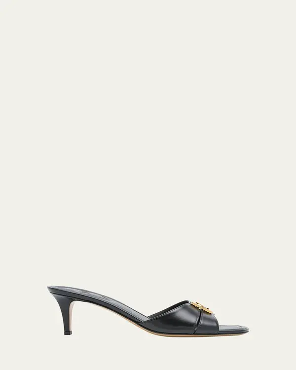 Fendi Fold Leather Kitten-heel Sandals - Nero