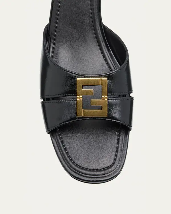 Fendi Fold Leather Kitten-heel Sandals - Nero
