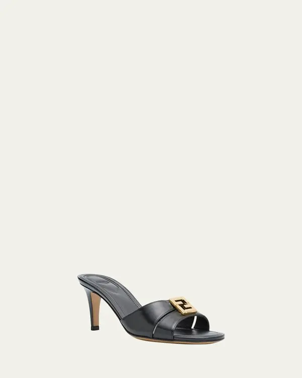 Fendi Fold Leather Kitten-heel Sandals - Nero