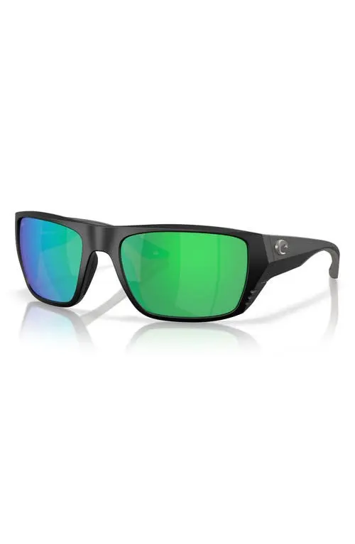 COSTA DEL MAR 59mm Polarized Square Sunglasses - Matte Black/green Mirror