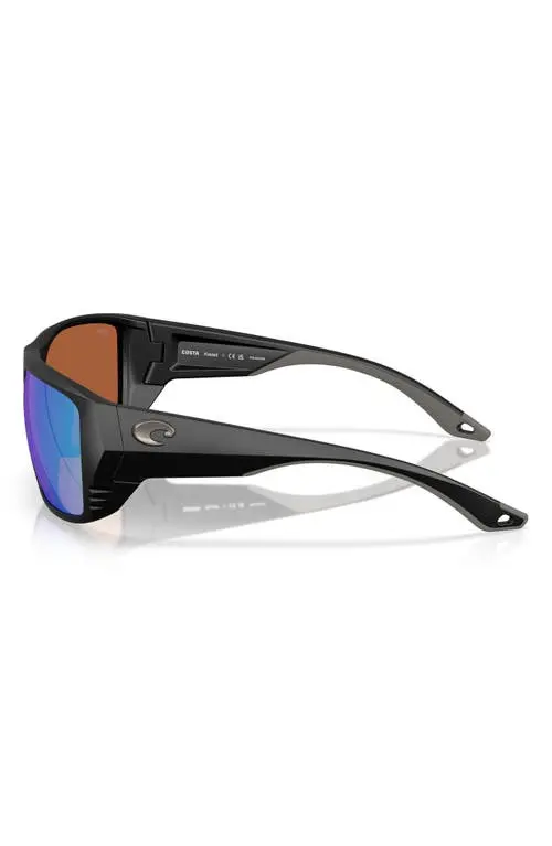 COSTA DEL MAR 59mm Polarized Square Sunglasses - Matte Black/green Mirror