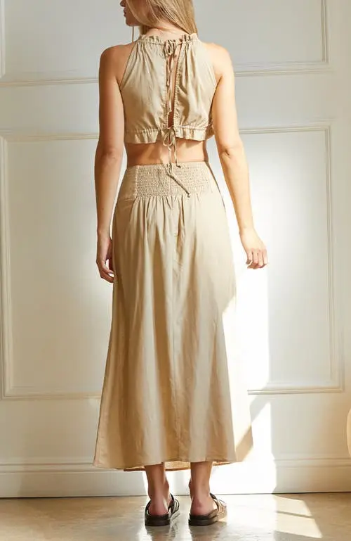 CRESCENT Linen Blend Halter Top & Maxi Skirt Set - Beige