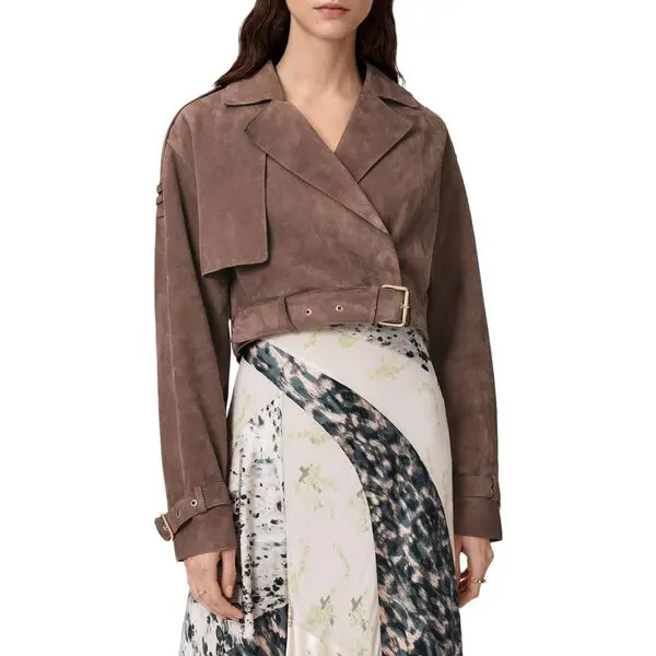 ALLSAINTS Ophelia Suede Jacket - Mole Brown