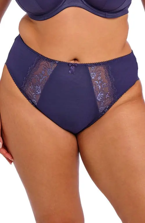 Elomi Morgan Embroidered Lace Inset High Leg Briefs - Midnight
