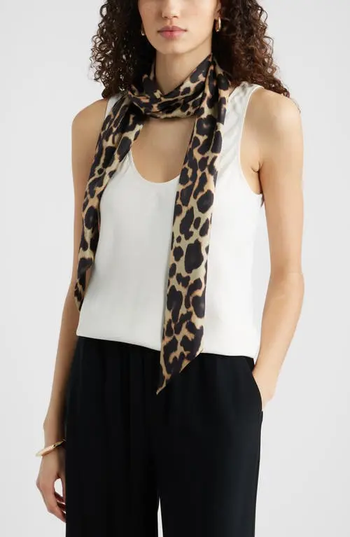 Nordstrom Floral Print Silk Skinny Scarf - Leopard