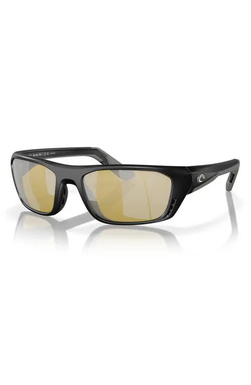 COSTA DEL MAR 57mm Polarized Rectangle Sunglasses - Black/ Sunrise Silver 580g