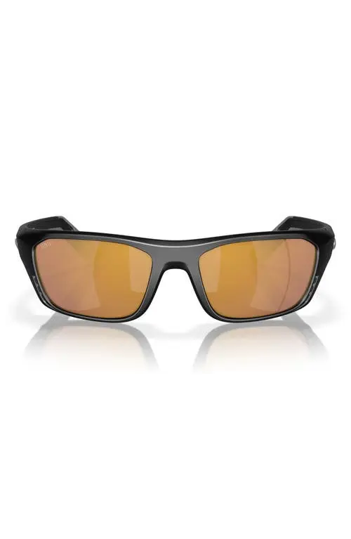 COSTA DEL MAR 57mm Polarized Rectangle Sunglasses - Matte Black/ Gold Mirror 580g
